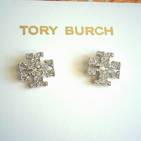 Tory Burch | Jewelry | New Tory Burch Crystal Logo Silver Stud Earrings ...